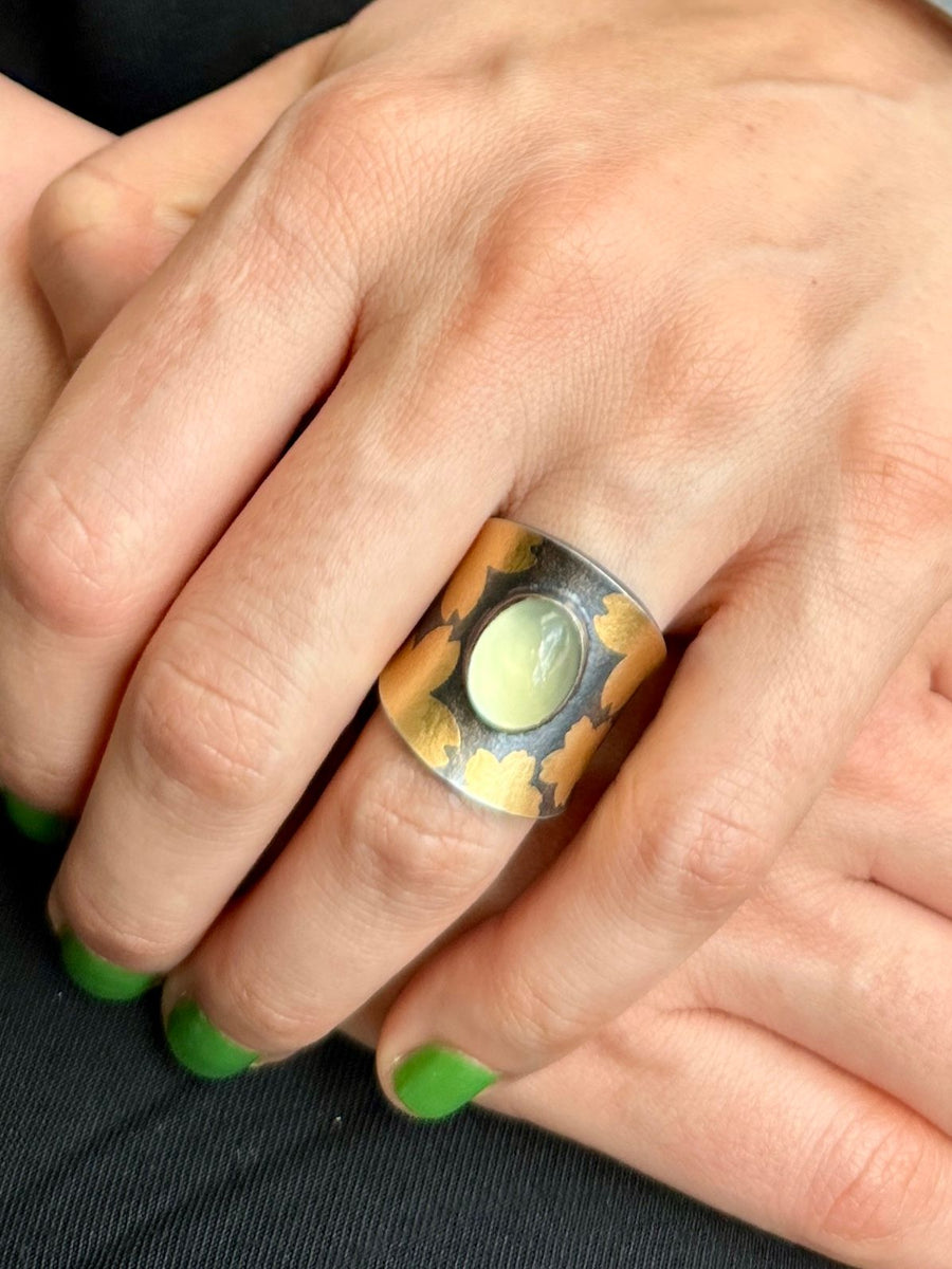 Golden Flower Prehnite Ring – Danaca Design Gallery